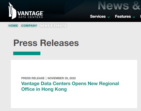 Vantage Data Centers opens a regional office in Hong Kong,expanding its ...