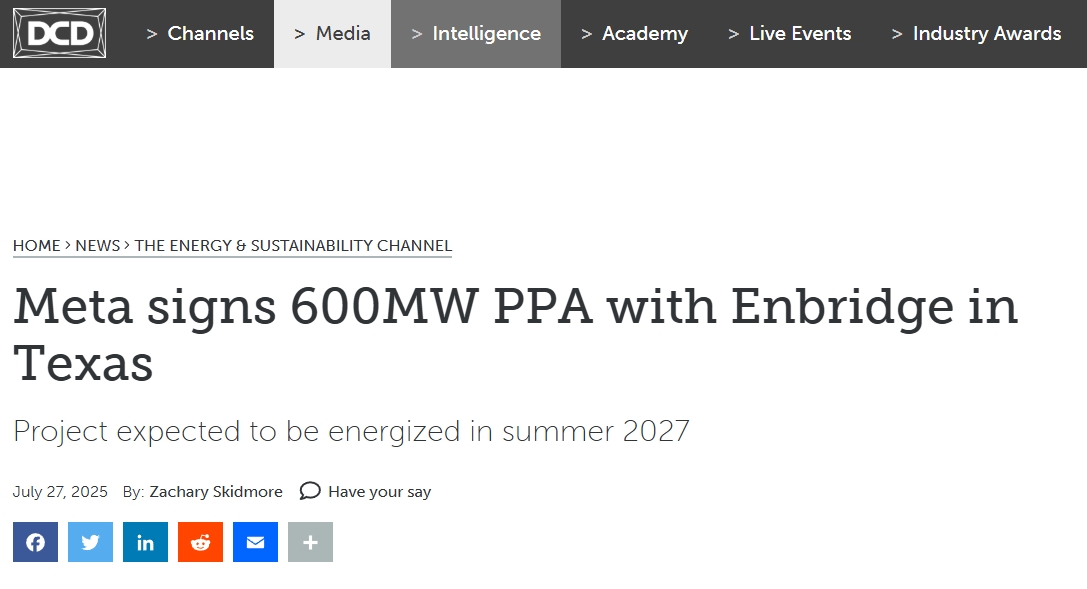 Meta signs 600MW PPA with Enbridge in Texas|Idcnova-Media|the gateway ...